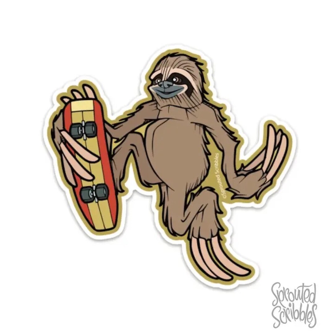 Sloth Sticker - 4.25" Skateboard Illustrated Animal Vinyl Decal ...