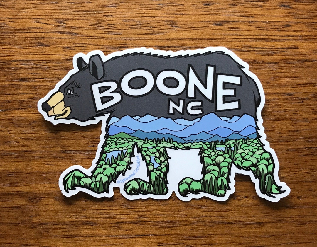 Boone Bear Sticker North Carolina - 4.5" Mountain Bear NC Illustrated ...