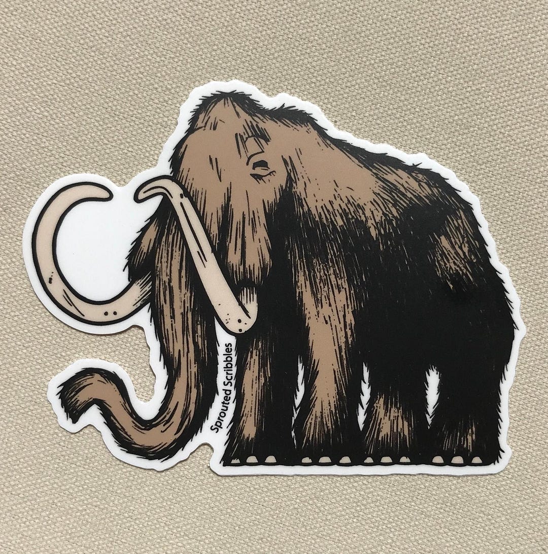 Woolly Mammoth Sticker - 4" Illustrated Vinyl Decal Pleistocene to ...