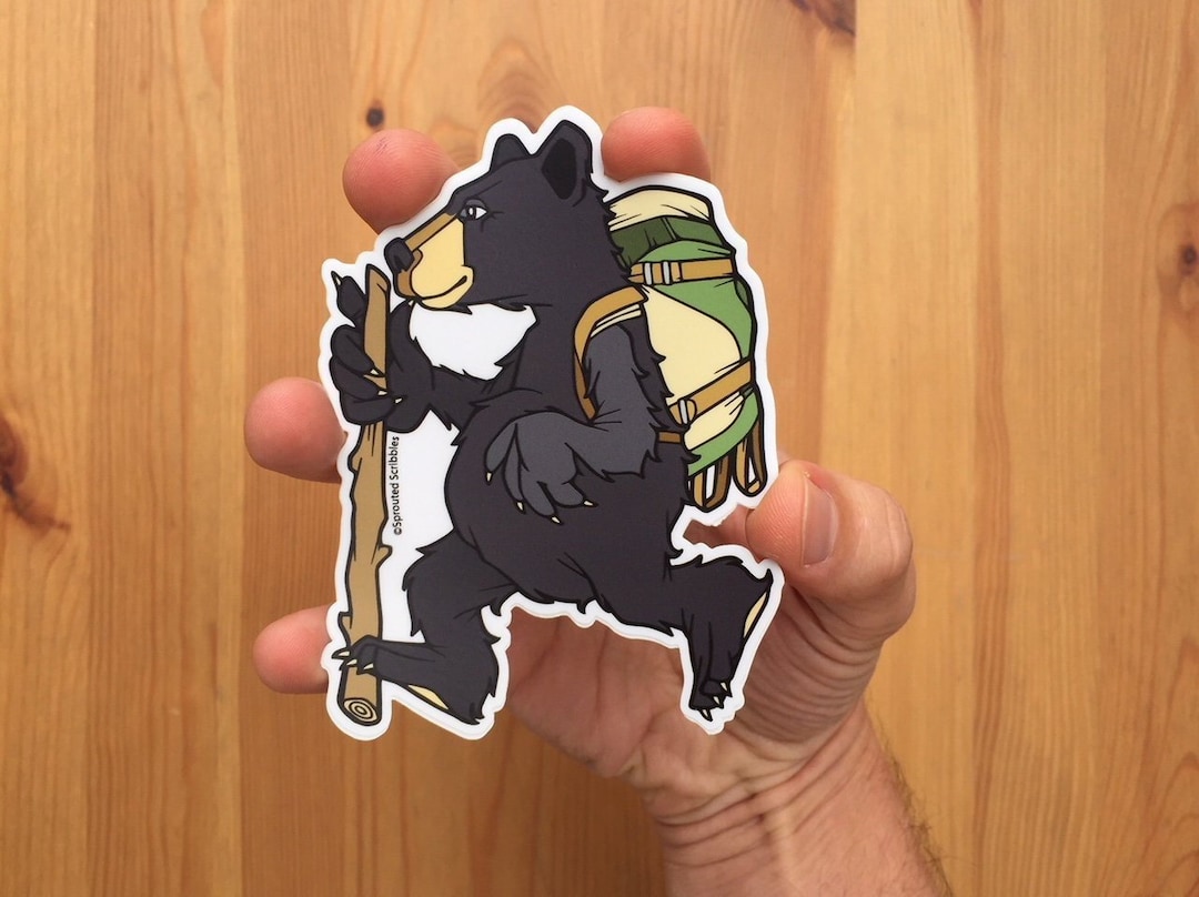 Backpacking Sticker 3.5 or 4 Waterproof Vinyl Decal Bear Hiking Funny ...