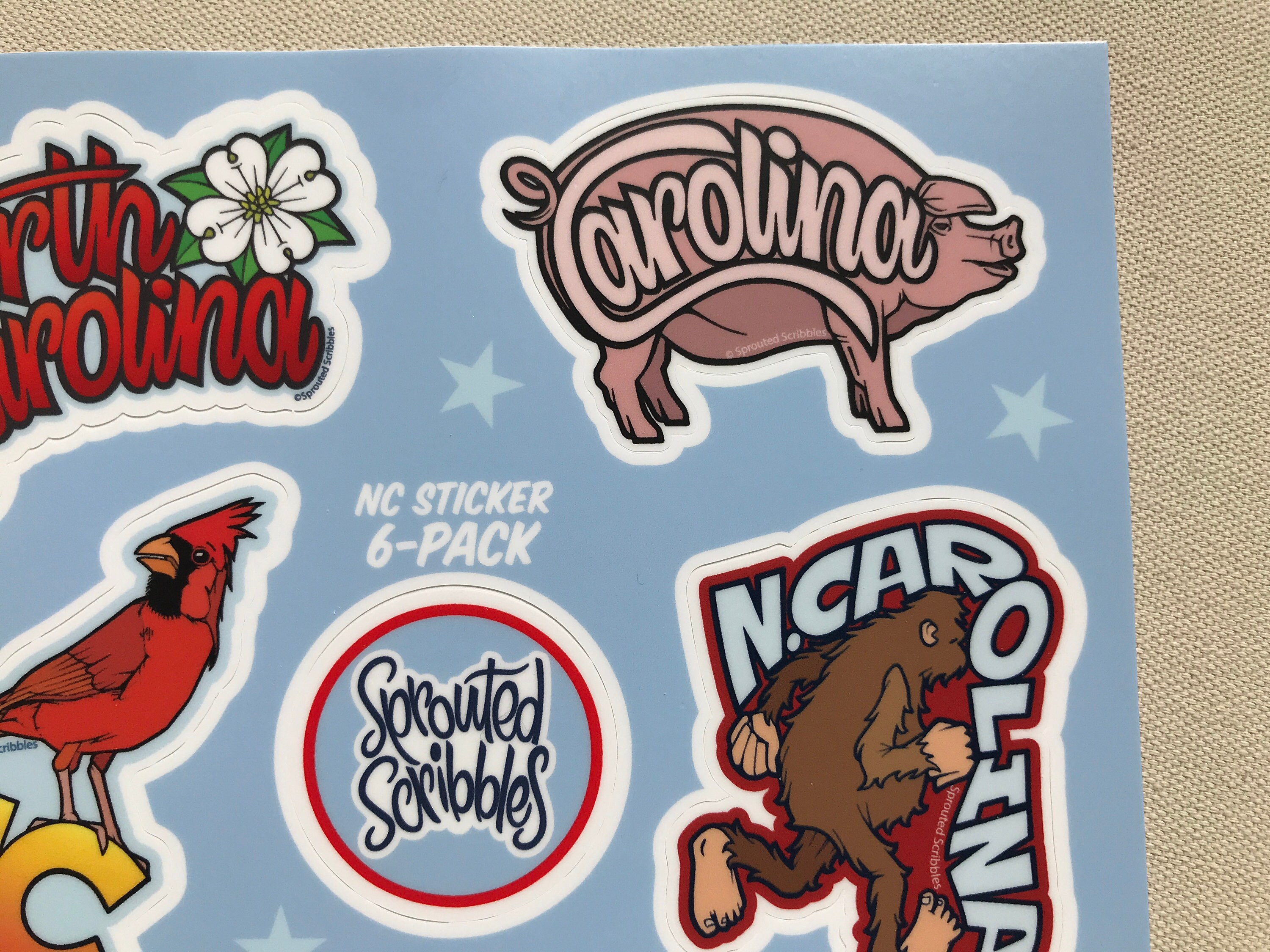 NC Sticker Sheet North Carolina MINI 6 stickers total | Etsy