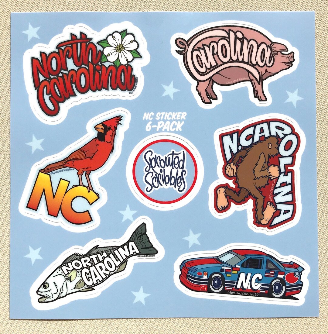 NC Sticker Sheet - North Carolina MINI 6 Stickers Total (2.5" to 3 ...