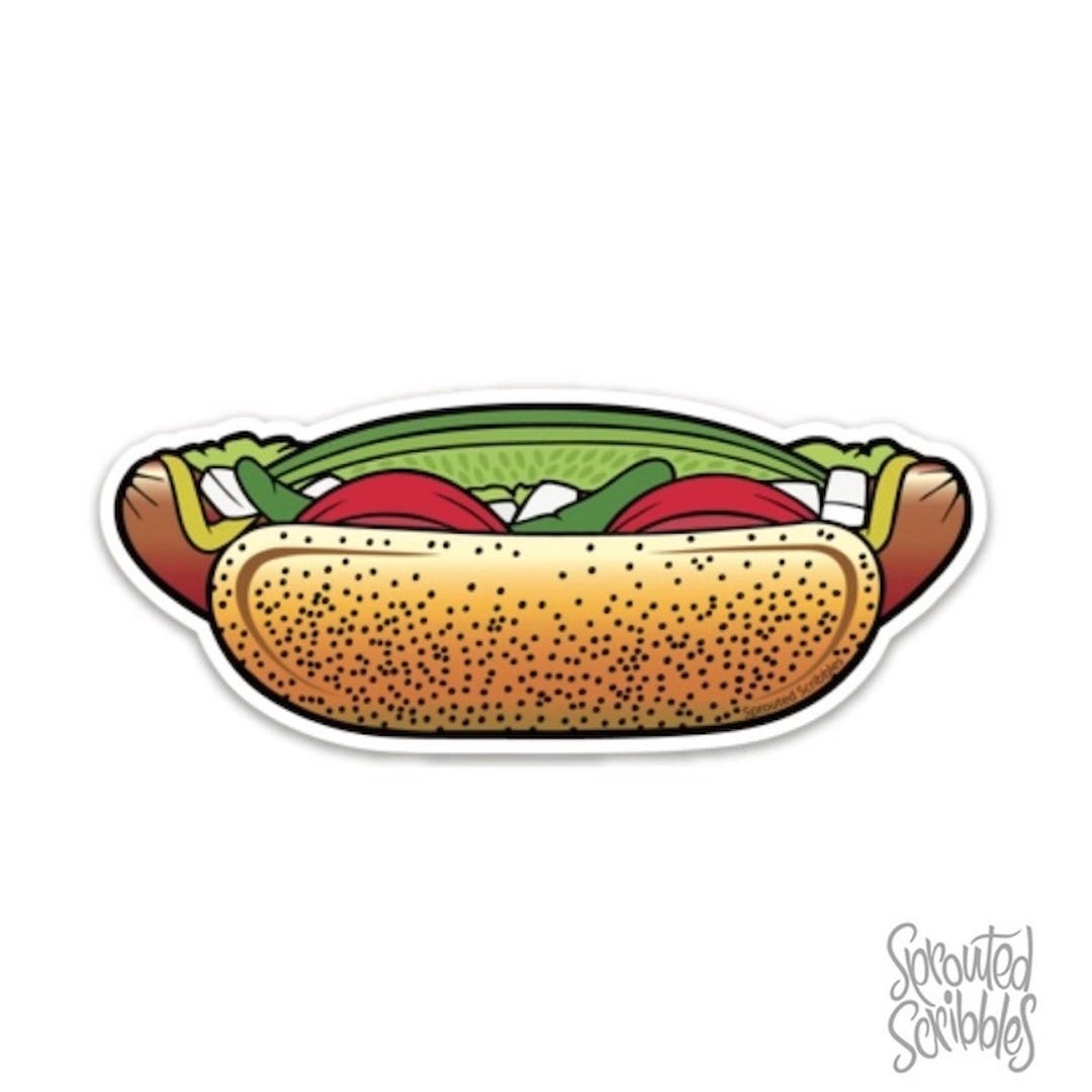 Hot Dog Sticker Chicago Style - 4.5" Iconic City Food Illustrated Vinyl ...
