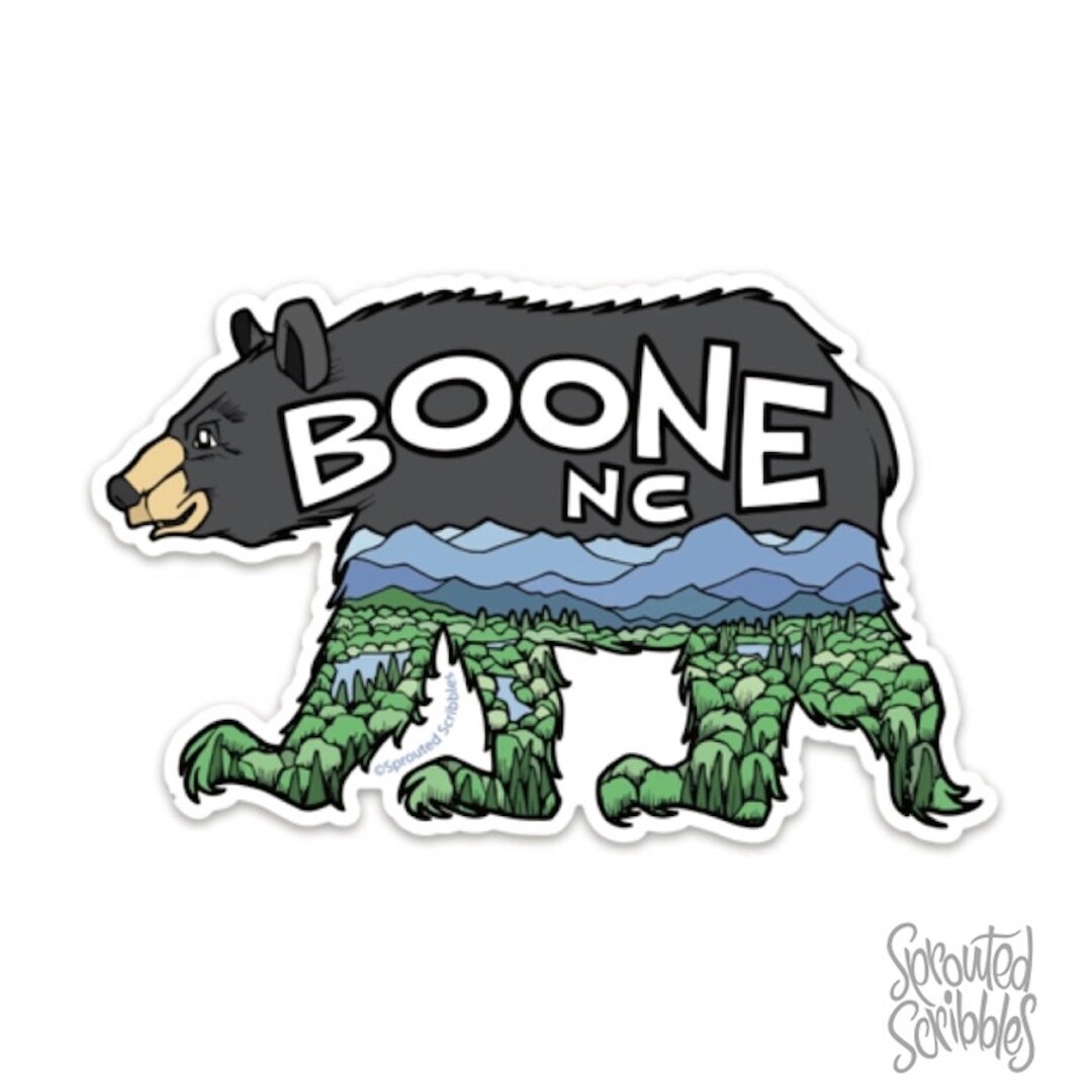 Boone Bear Sticker North Carolina - 4.5" Mountain Bear NC Illustrated ...