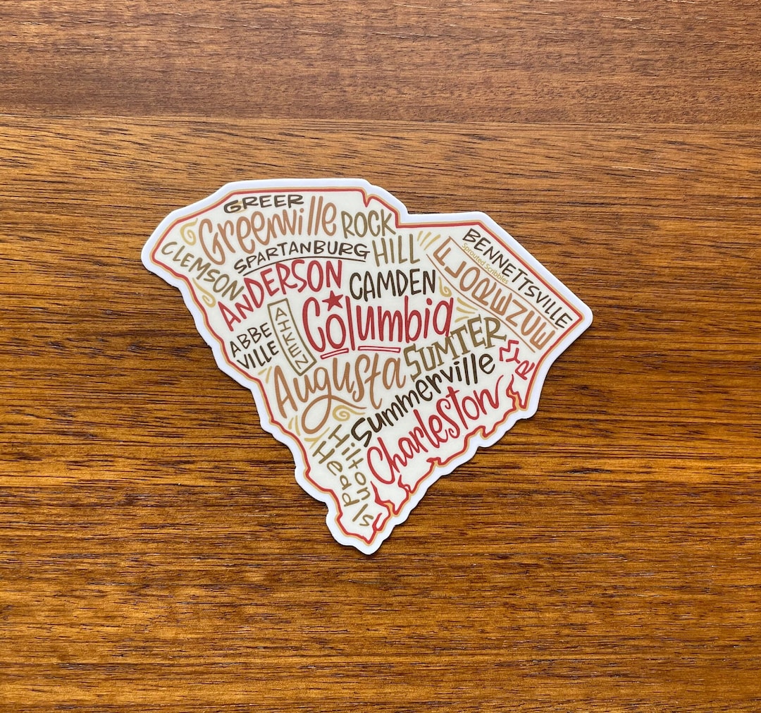 South Carolina Sticker 4.25 Cities Map Illustrated Vinyl Decal SC ...