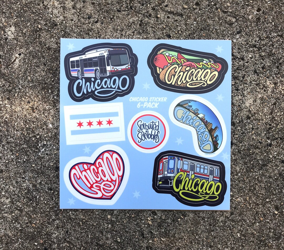 Chicago Sticker Collection Sheet - MINI 6 Stickers Total (2" to 2.75 ...