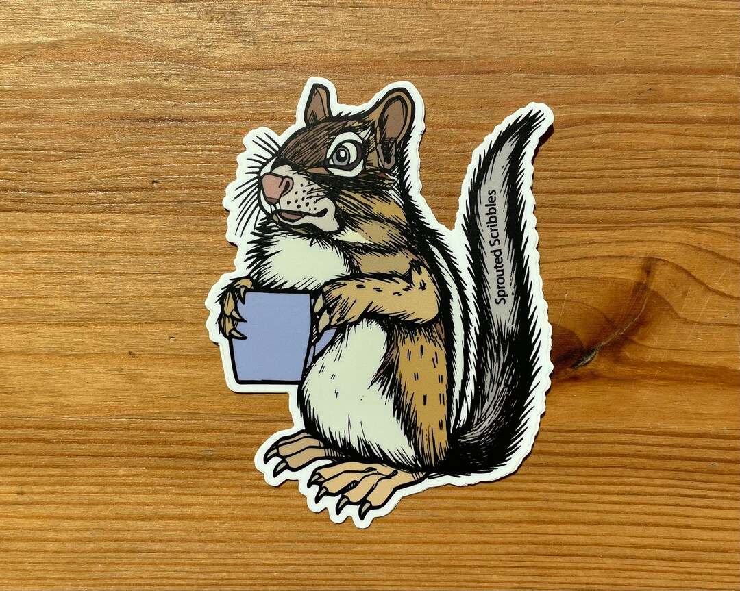 Chipmunk Sticker 4 Illustrated Forest Animal Decal Cute Woodland Creature Human Made Sticker ...