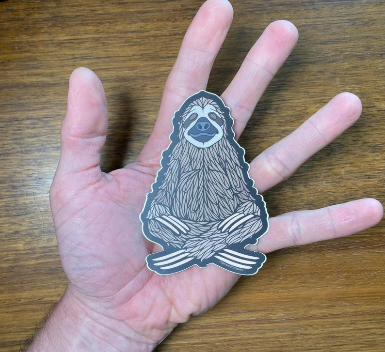 Meditating Sloth VEHICLE SIZED Sticker | Weatherproof Vinyl | Length 4 ...