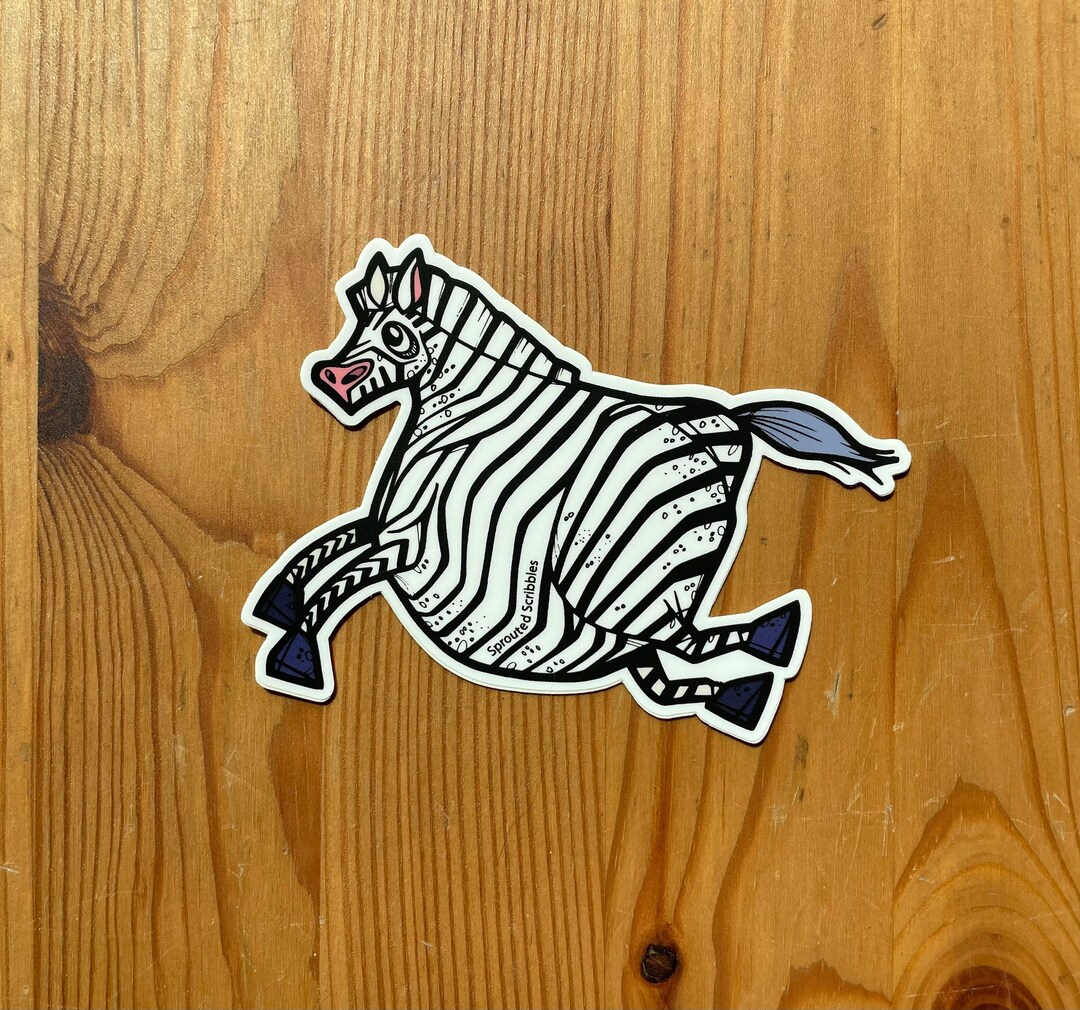 Leaping Chubby Zebra Sticker 4 Funny Animal Illustrated Waterproof ...