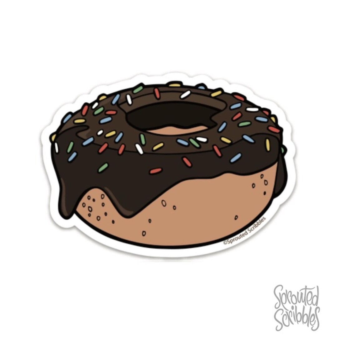 Chocolate Donut Sticker - 3.6" Sprinkles Illustrated Food Vinyl Decal ...