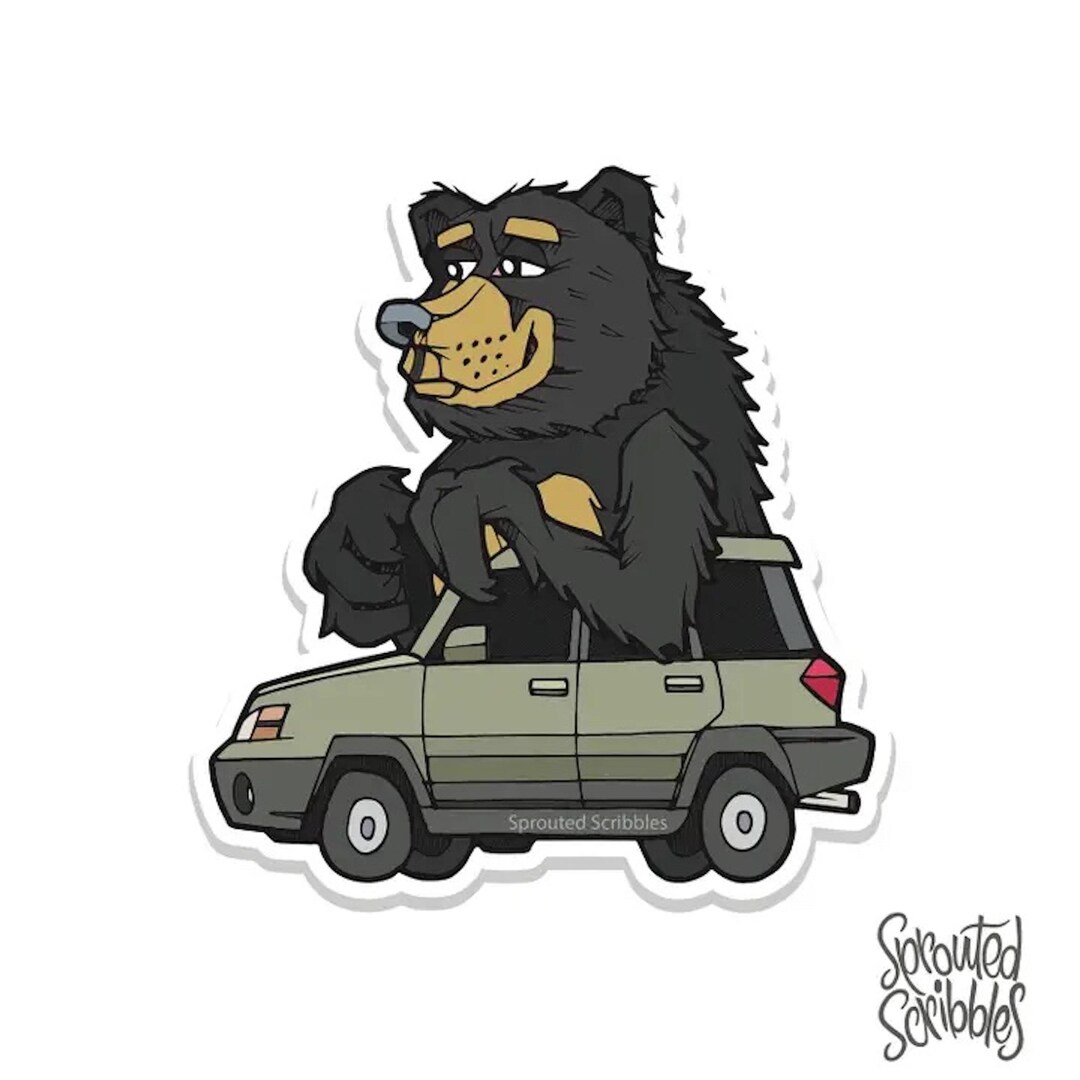 Hatchback Bear Sticker - 4” Funny Illustrated Vinyl Decal Character ...