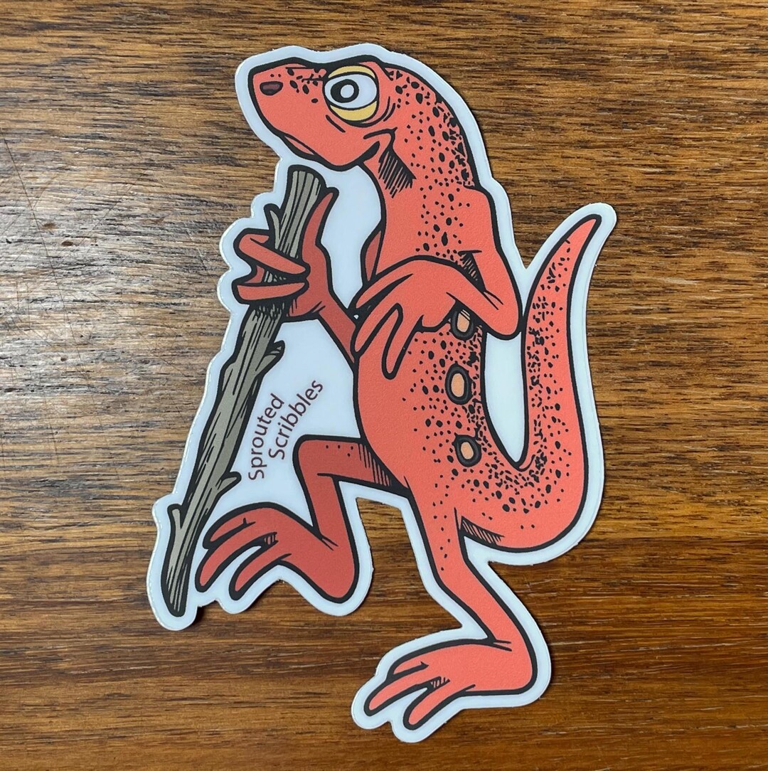 Hiking Newt Sticker - 4" Illustrated Vinyl Decal Red Spotted Eft ...