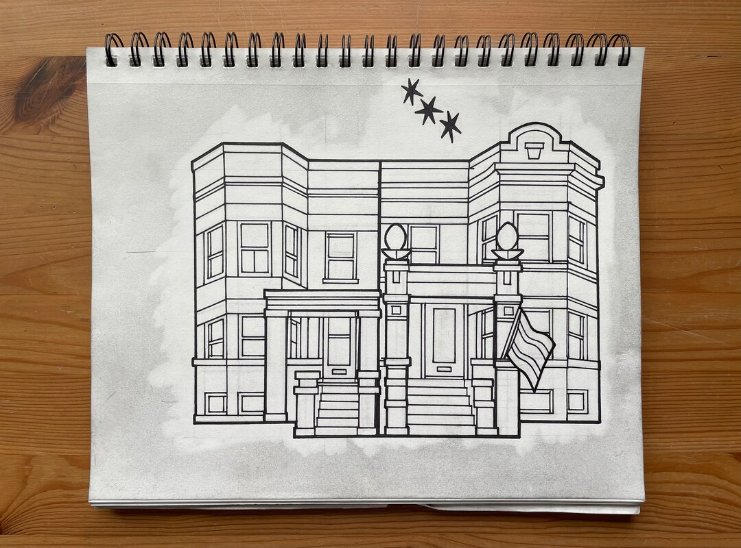 ORIGINAL Chicago Brownstones Drawing From Sprouted Scribbles Sketchbook ...