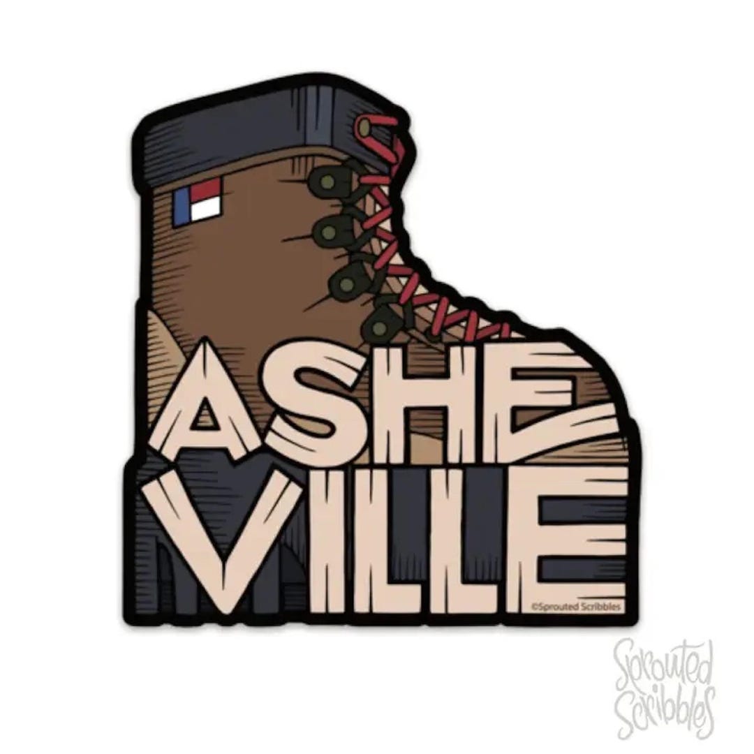 Asheville Sticker - 4" Boot Illustrated Vinyl Sticker Travel Souvenir ...