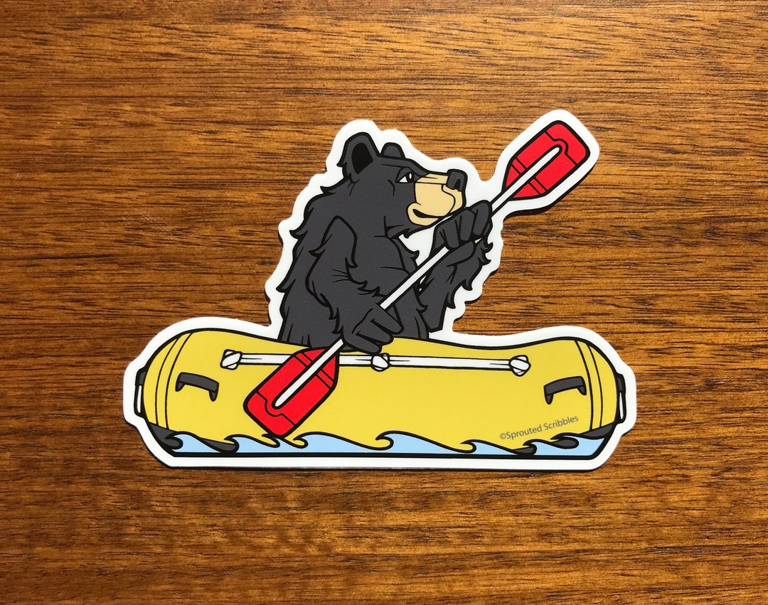 Rafting Bear Sticker 4 or 5 Waterproof Vinyl Decal Black Bear Animal ...
