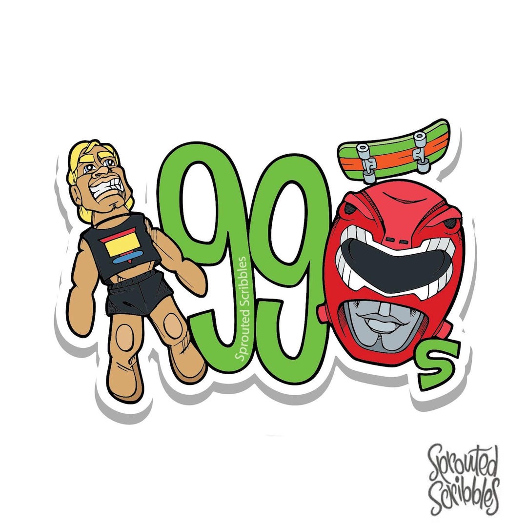1990 Sticker - 4.25" Nostalgia 90s Illustrated Vinyl Decal 1990s ...