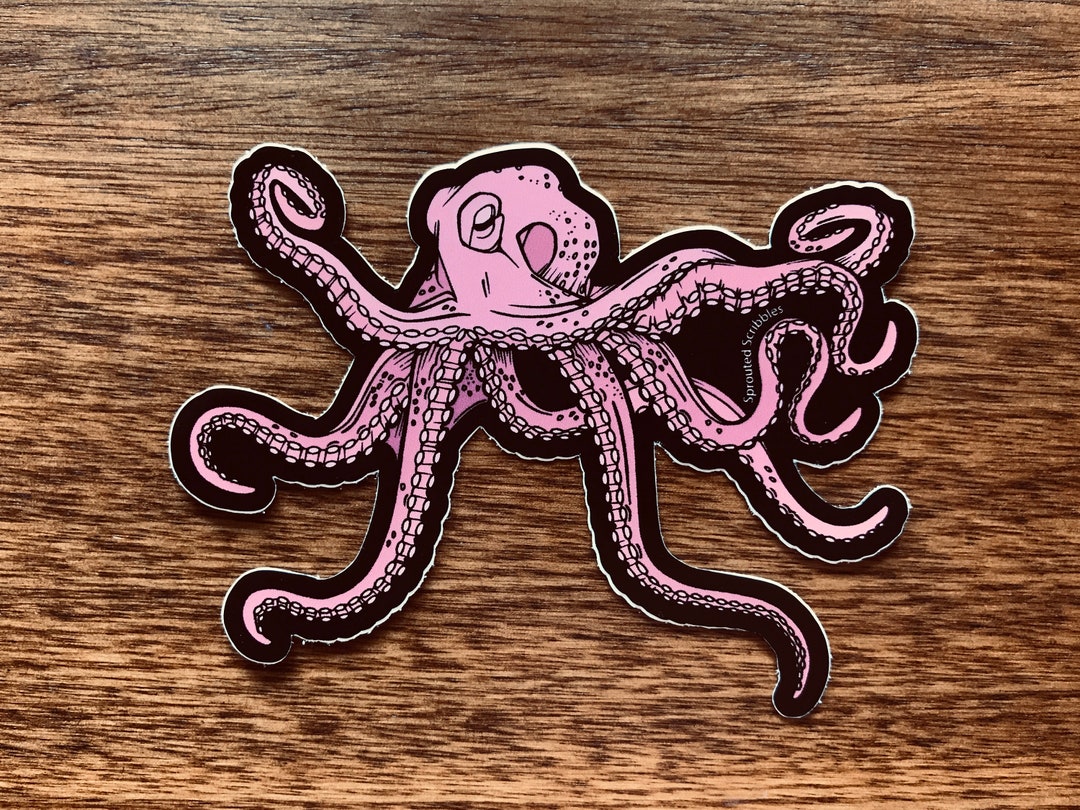 Octopus Sticker 4.25 Illustrated Waterproof Vinyl Decal Underwater ...