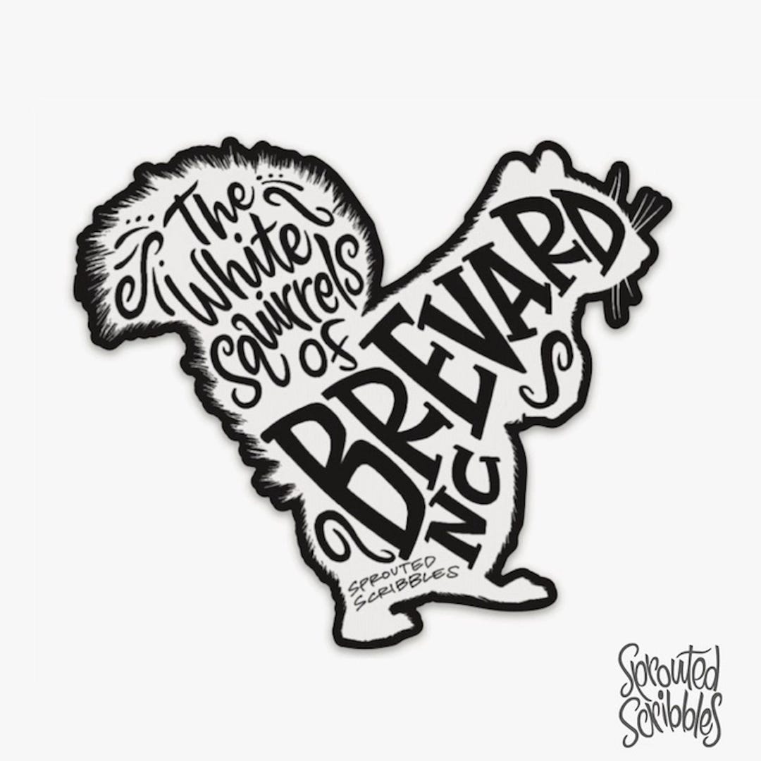 Brevard Sticker - 4" White Squirrel Illustrated Animal Waterproof Vinyl ...