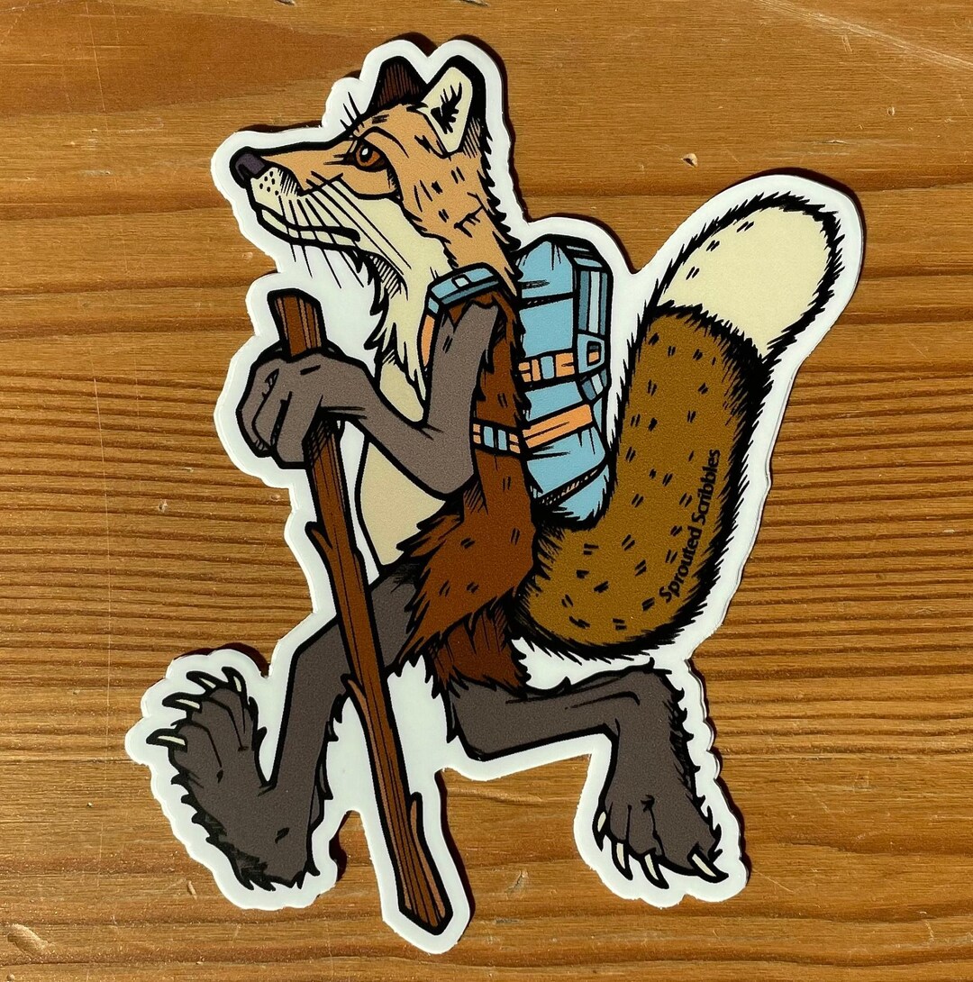 Hiking Fox Sticker - 4.25" Illustrated Animal Vinyl Decal - Etsy