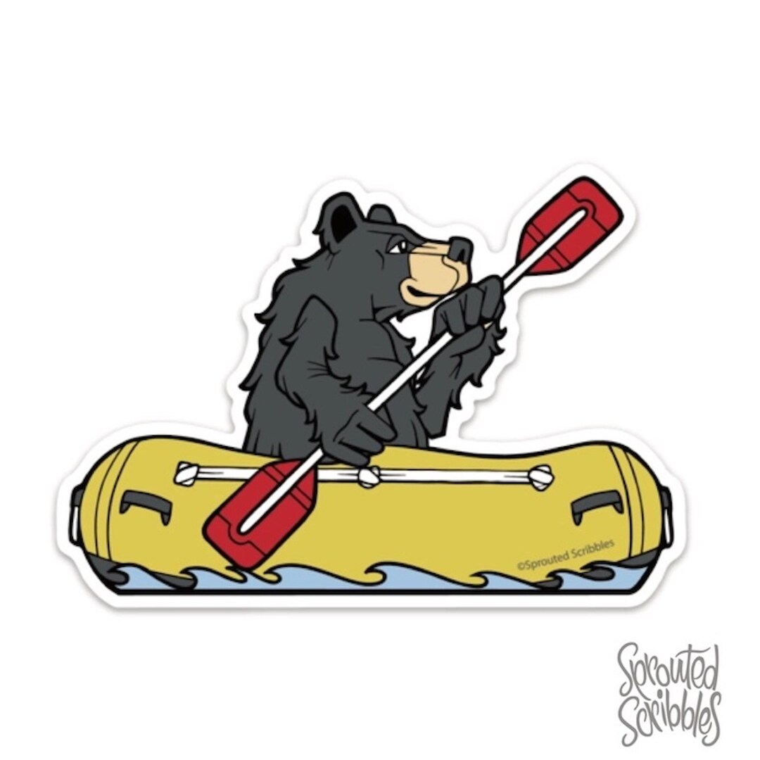 Rafting Bear Sticker - 4" or 5" Waterproof Vinyl Decal Black Bear ...
