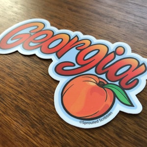 Georgia Sticker - 4.5" Peach GA Illustrated Vinyl Decal State Travel ...