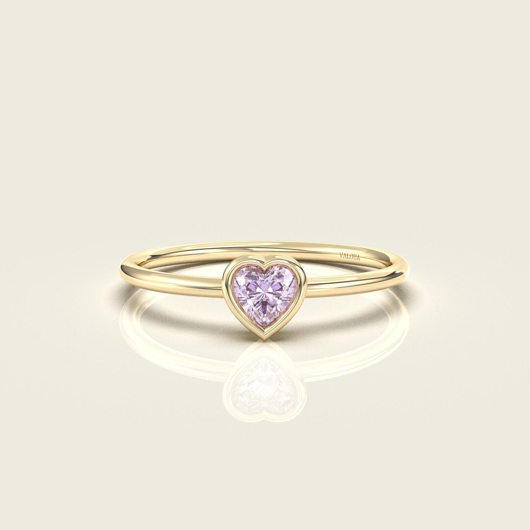 Dainty 14K Gold Lavender Heart Ring: Romantic June Birthstone - Etsy