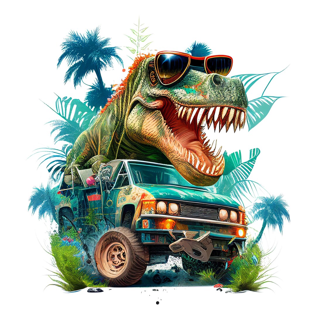 Iron-on Transfer, T-rex in a Jeep, Dinosaur, Iron-on Motif - Etsy