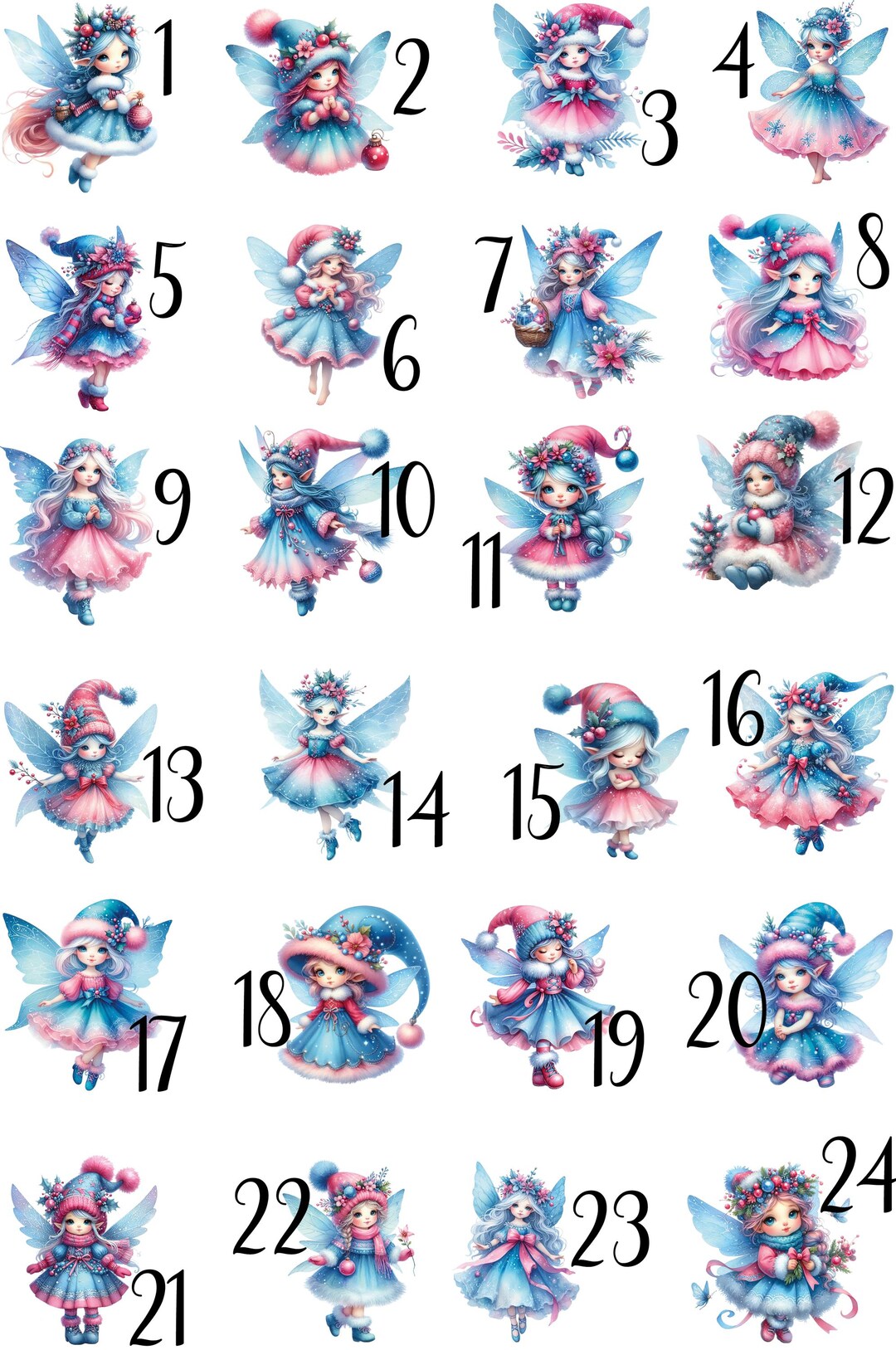 24 Iron-on Advent Numbers Ice Fairy, Elf, Advent Calendar - Etsy