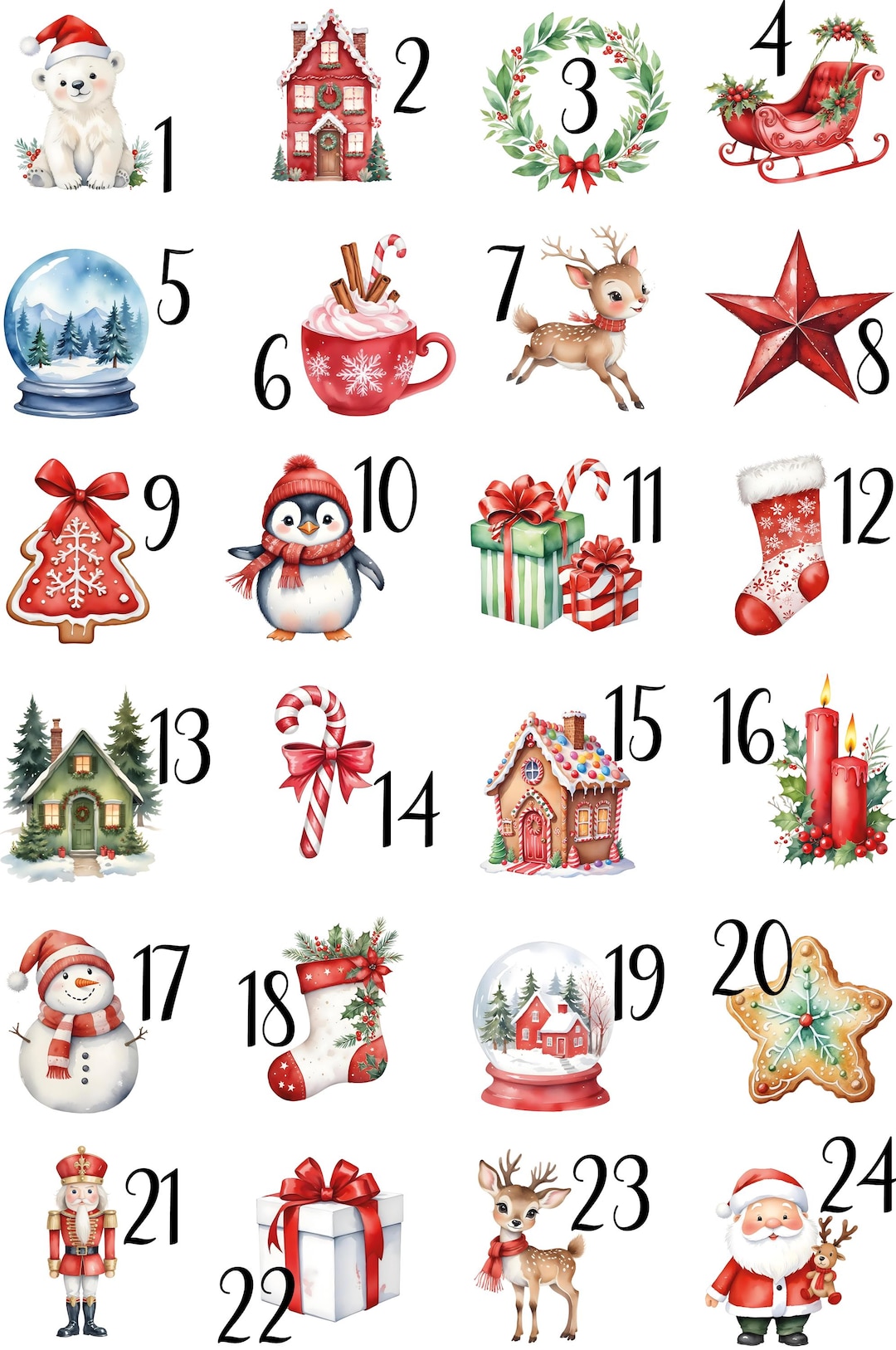 24 chiffres de l'Avent thermocollants Sweet Christmas, calendrier de l ...