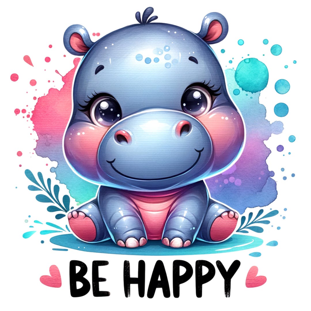 Iron-on Image, Be Happy Hippo, Iron-on Motif - Etsy UK
