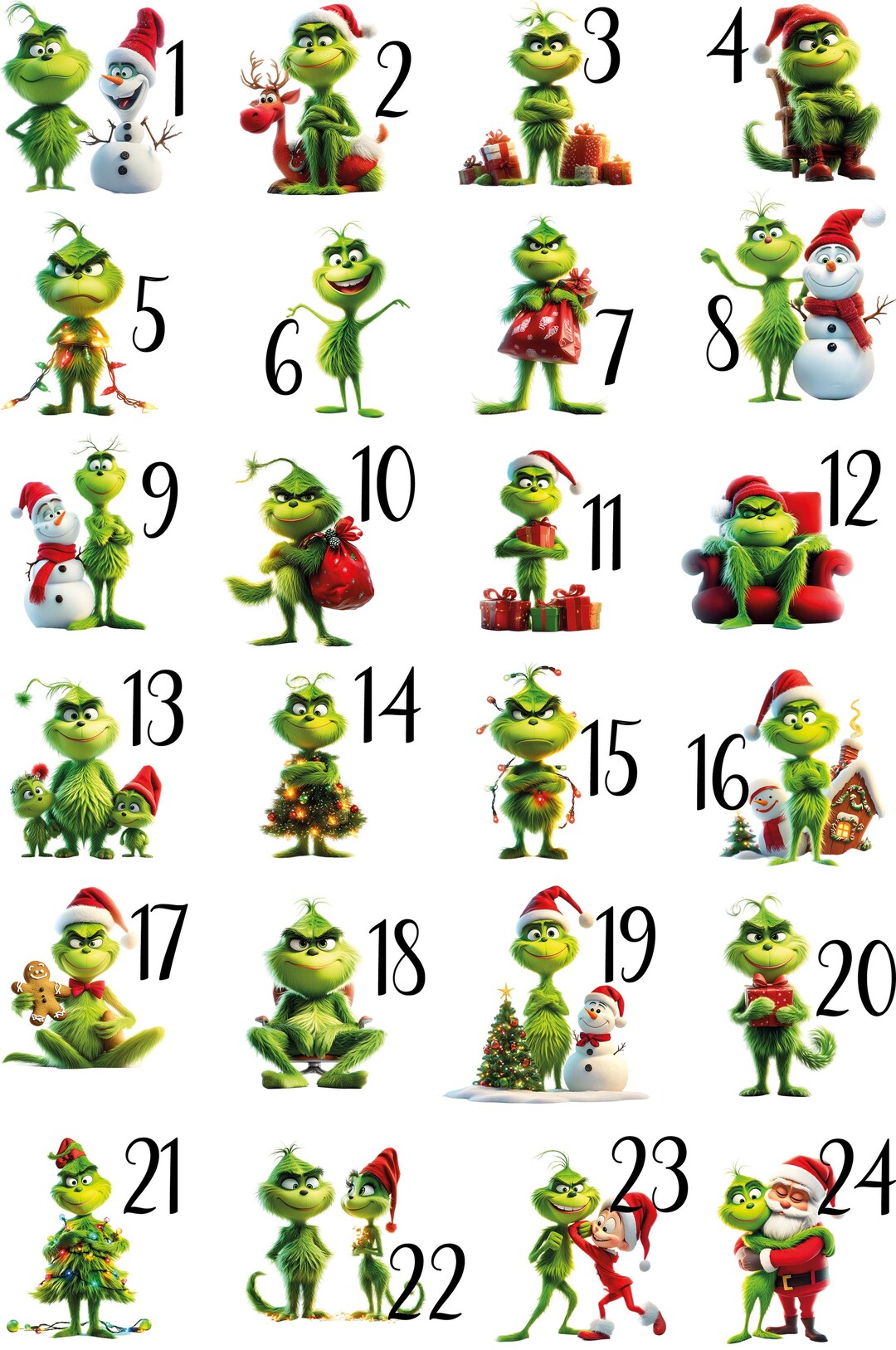 24 Iron-on Advent Numbers, Advent Calendar, Grinch Advent Numbers - Etsy