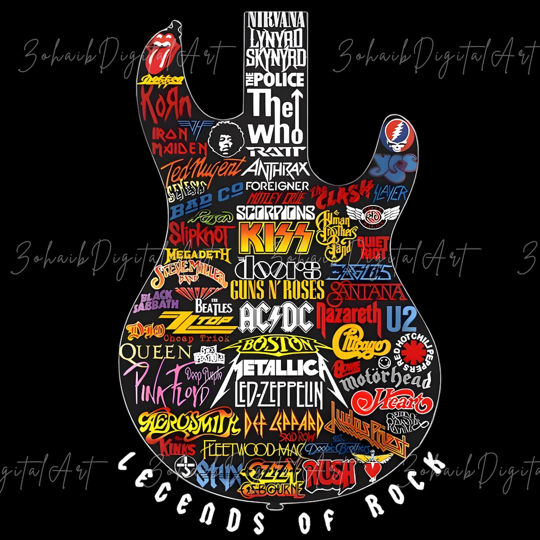 Rock Legends Guitar PNG | Classic Rock Band Logo Guitar Art | Music ...