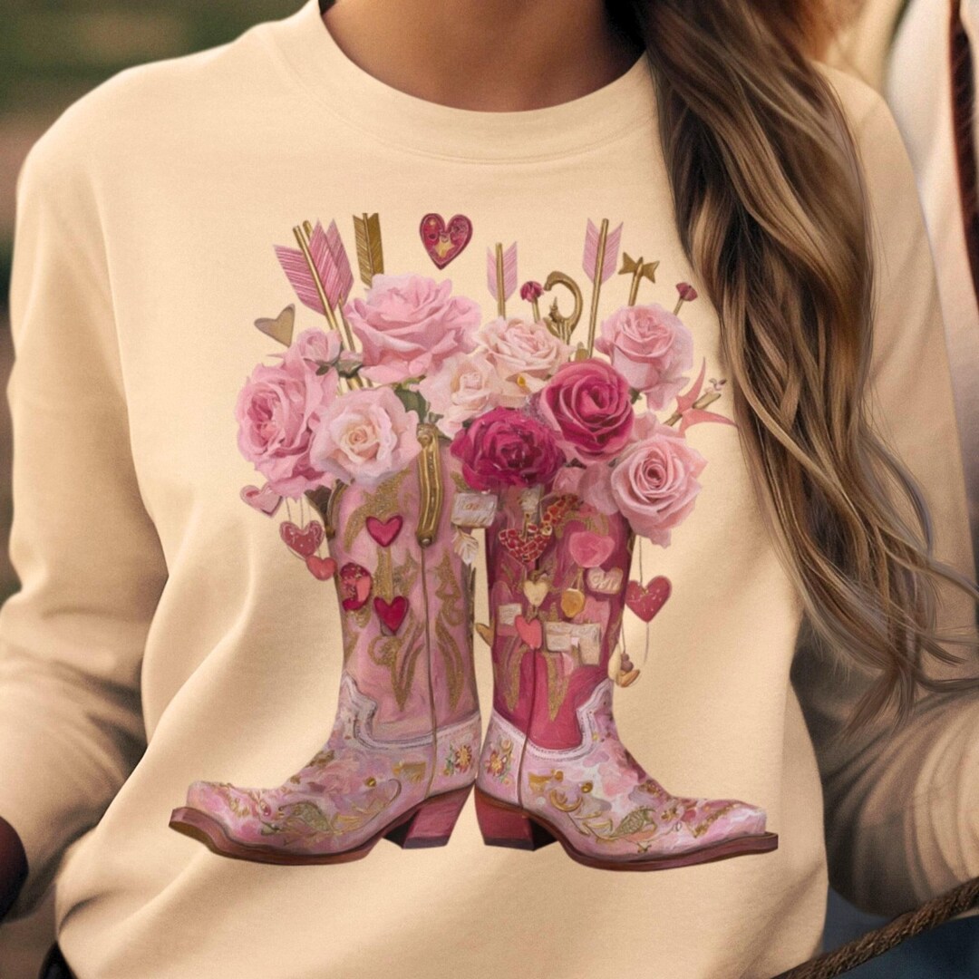 Pink Cowgirl Boots PNG, Floral Western Sublimation Design, Valentine ...