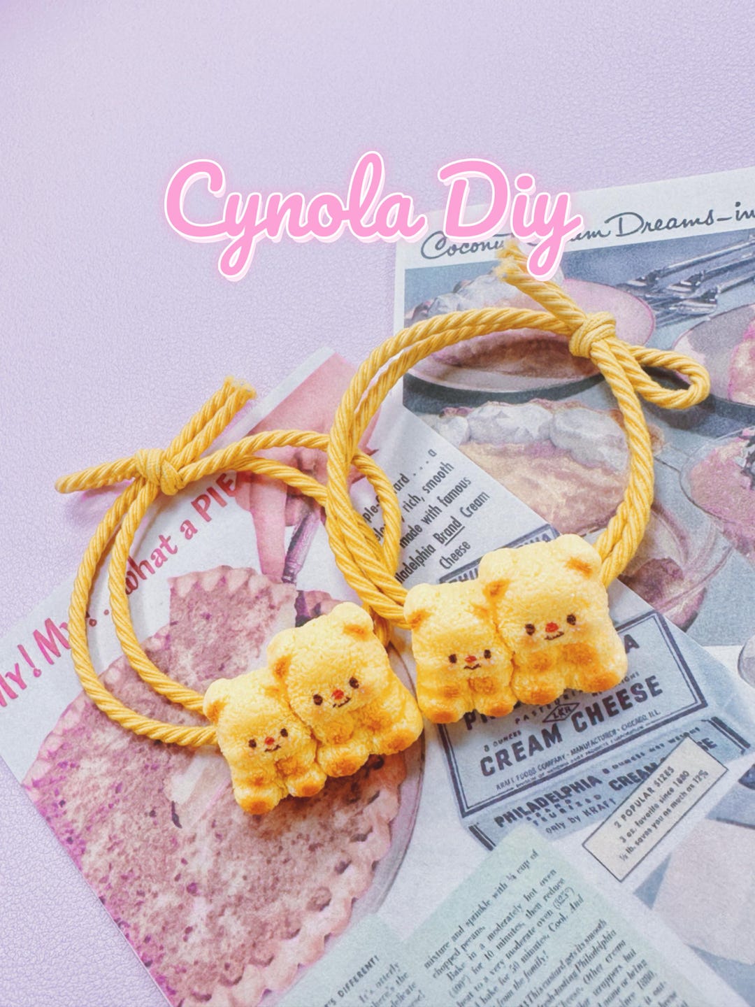 Handmade Butter Bear Elastic Hair Ties With Cute Resin Charms 2 Pcs (1 ...