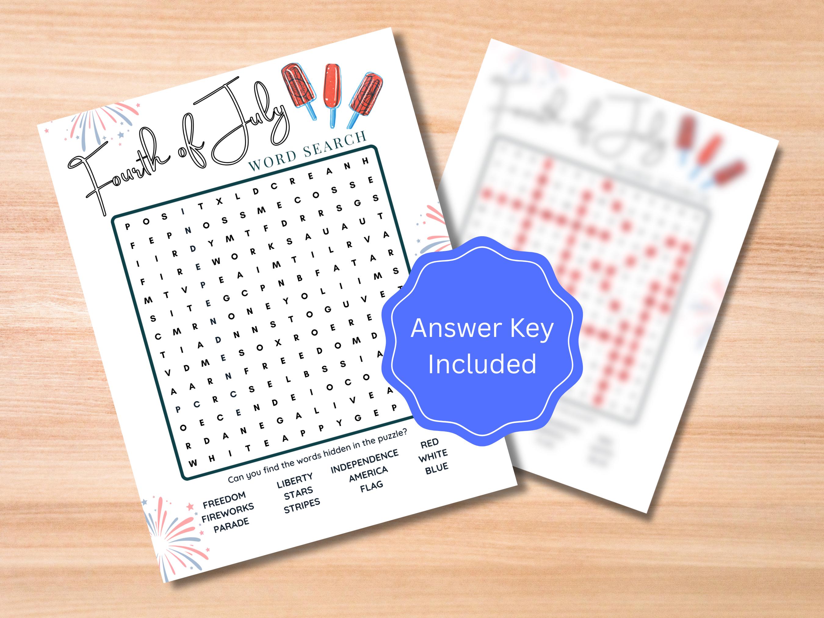 4th of July Word Search Printable, Patriotic Party Game, Independence ...