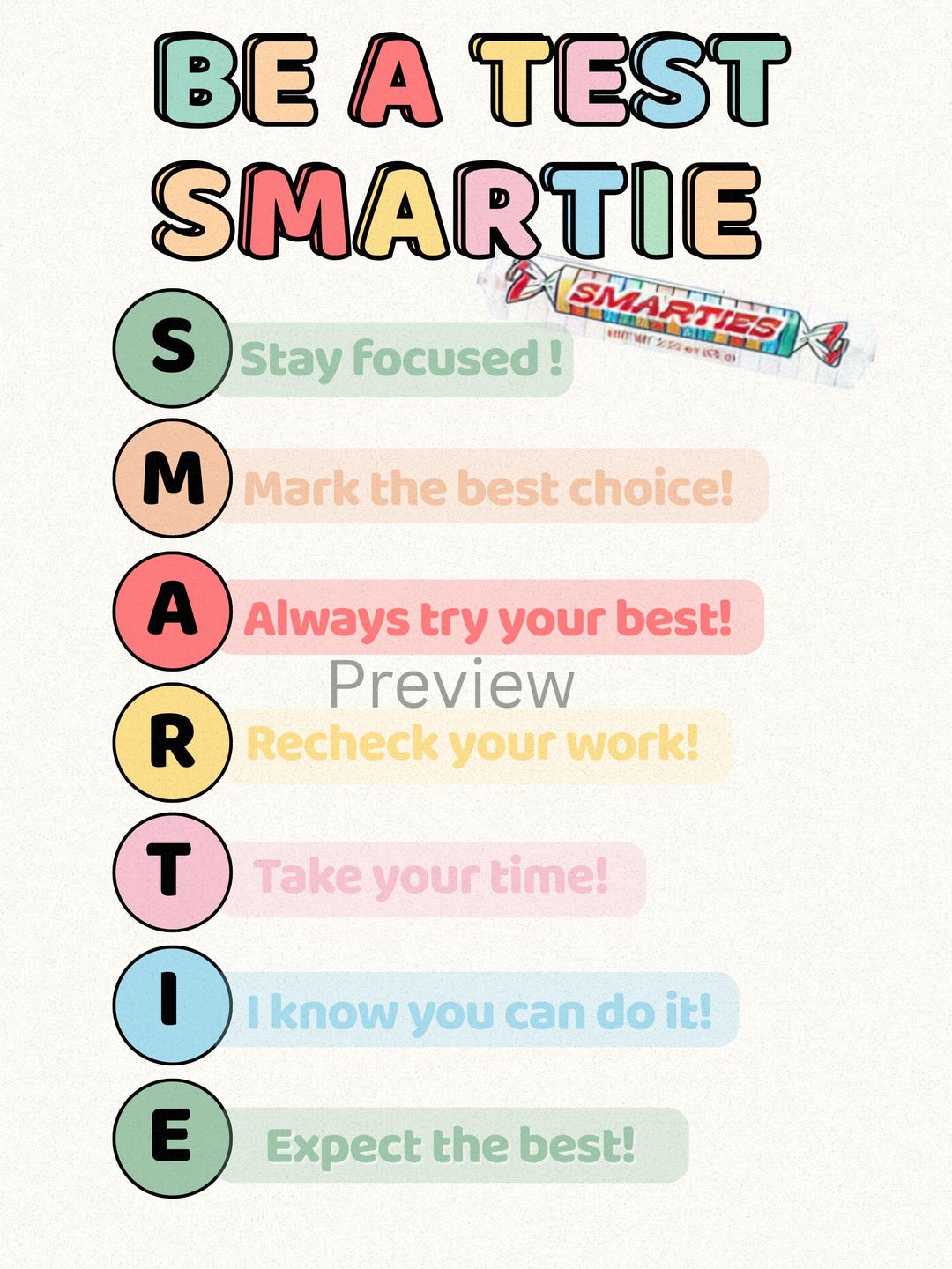 SMARTIE Testing Poster | Classroom Motivation, Test Prep Decor (PDF ...