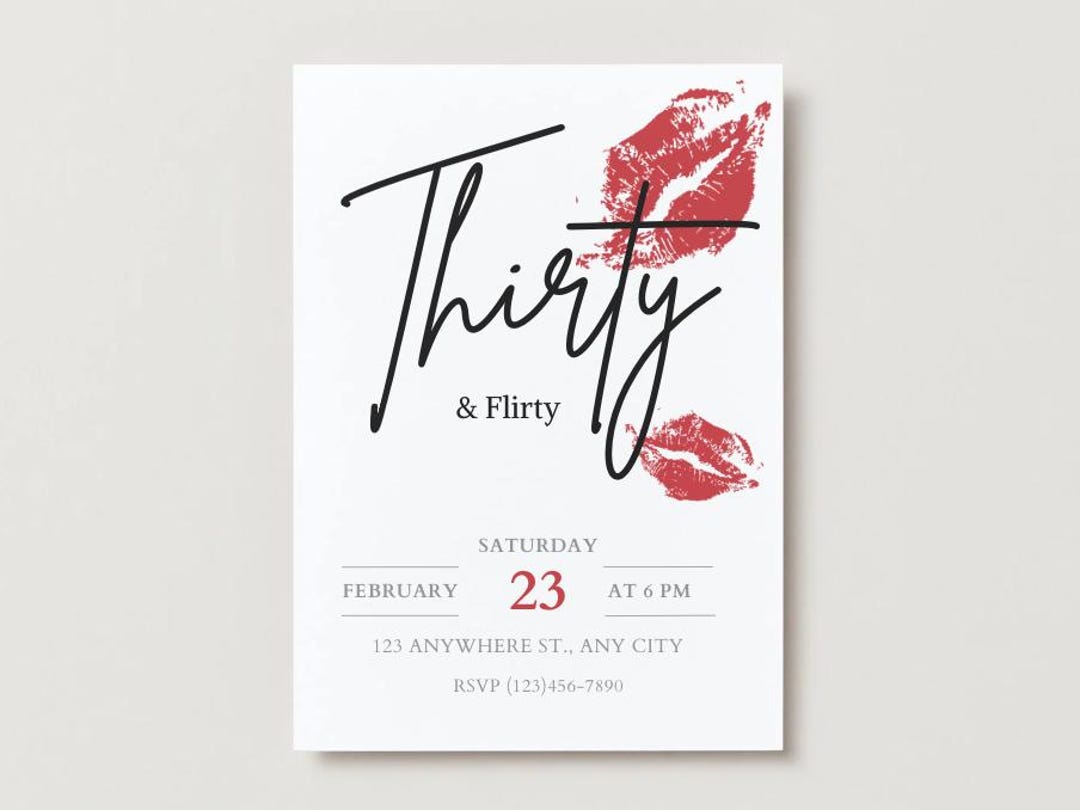 Modern Thirty & Flirty Birthday Invitation + Thank You Card | Editable ...