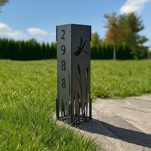 Personalized Garden Column, Metal House Number Post With Bamboo and ...