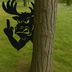 Peek-a-boo Moose Metal Sign, Funny Deer Tree Yard Decor, Premium 14 ...