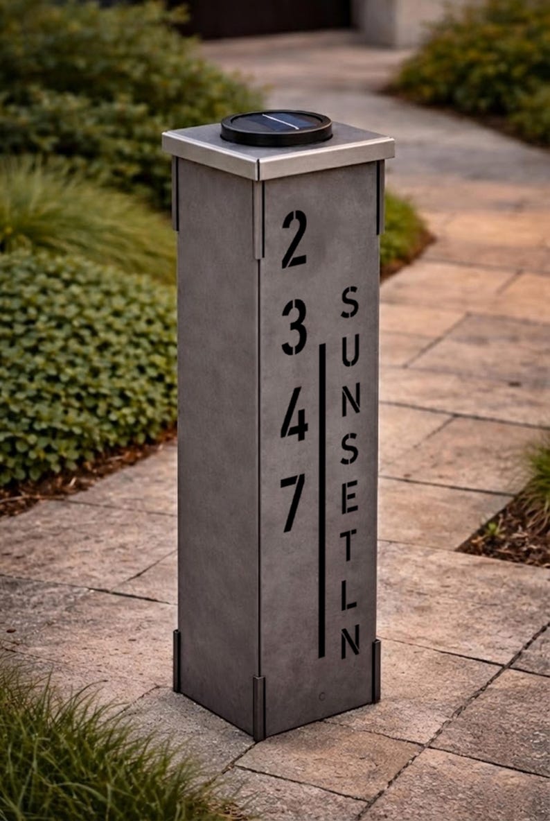 Solar Address Column Light, Modern Metal House Numbers, Illuminated ...