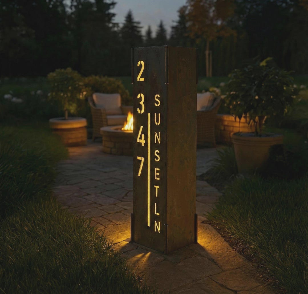Solar Address Column Light, Modern Metal House Numbers, Illuminated ...