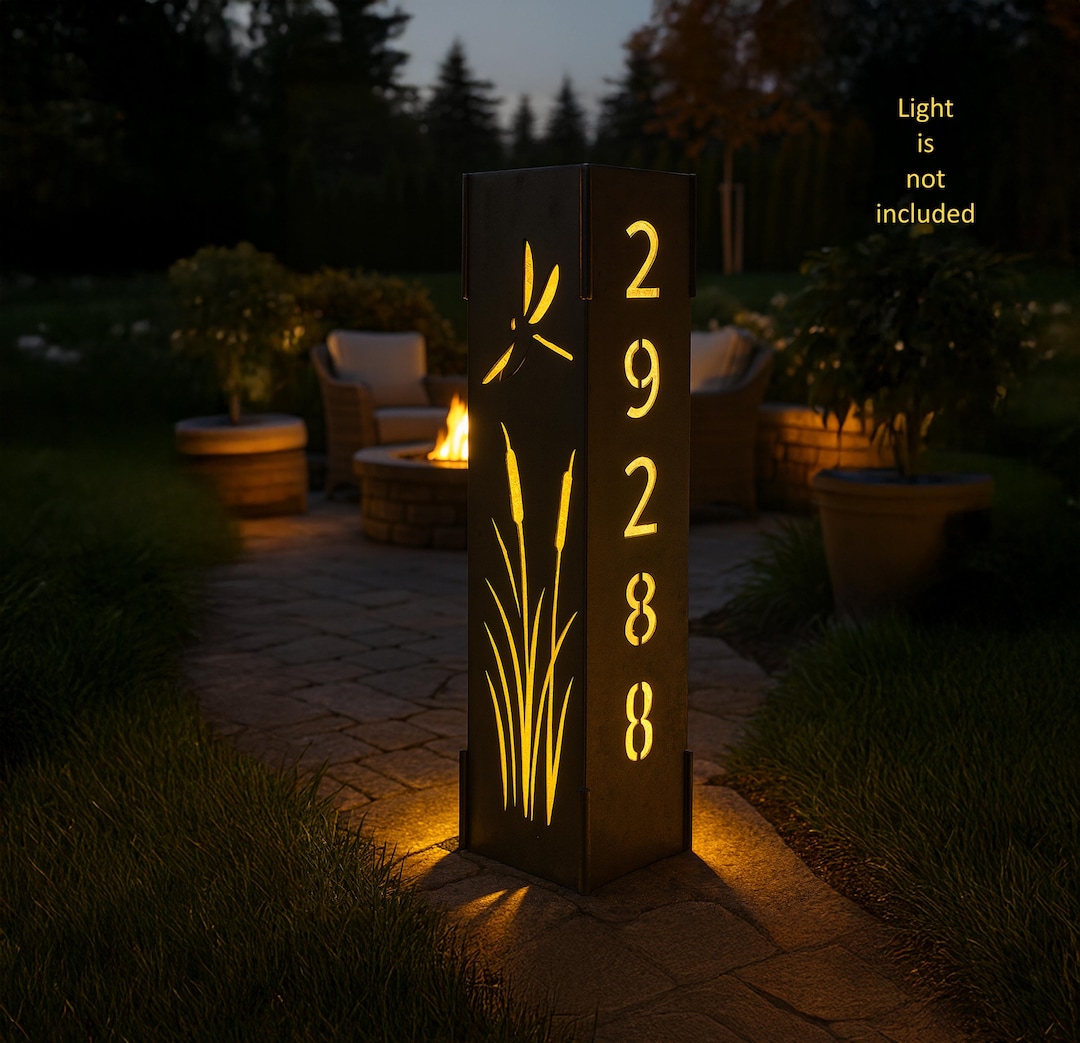 Personalized Garden Column, Metal House Number Post With Bamboo and ...