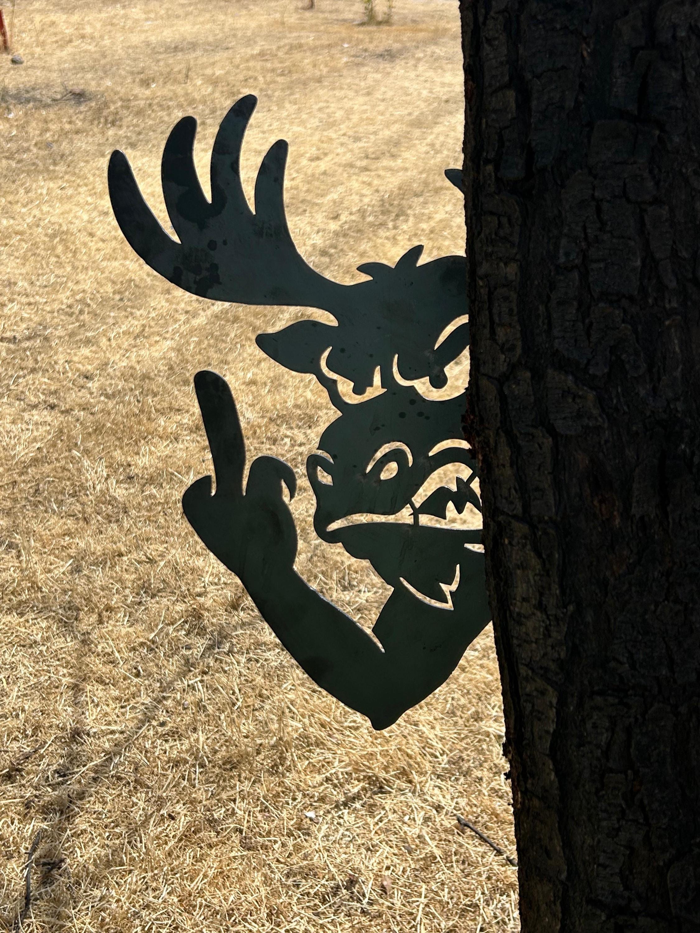 Peek-a-boo Moose Metal Sign, Funny Deer Tree Yard Decor, Premium 14 ...