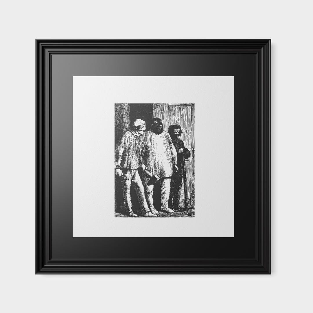 Vintage Masked Figures Engraving Print – Gothic Theatre Illustration ...