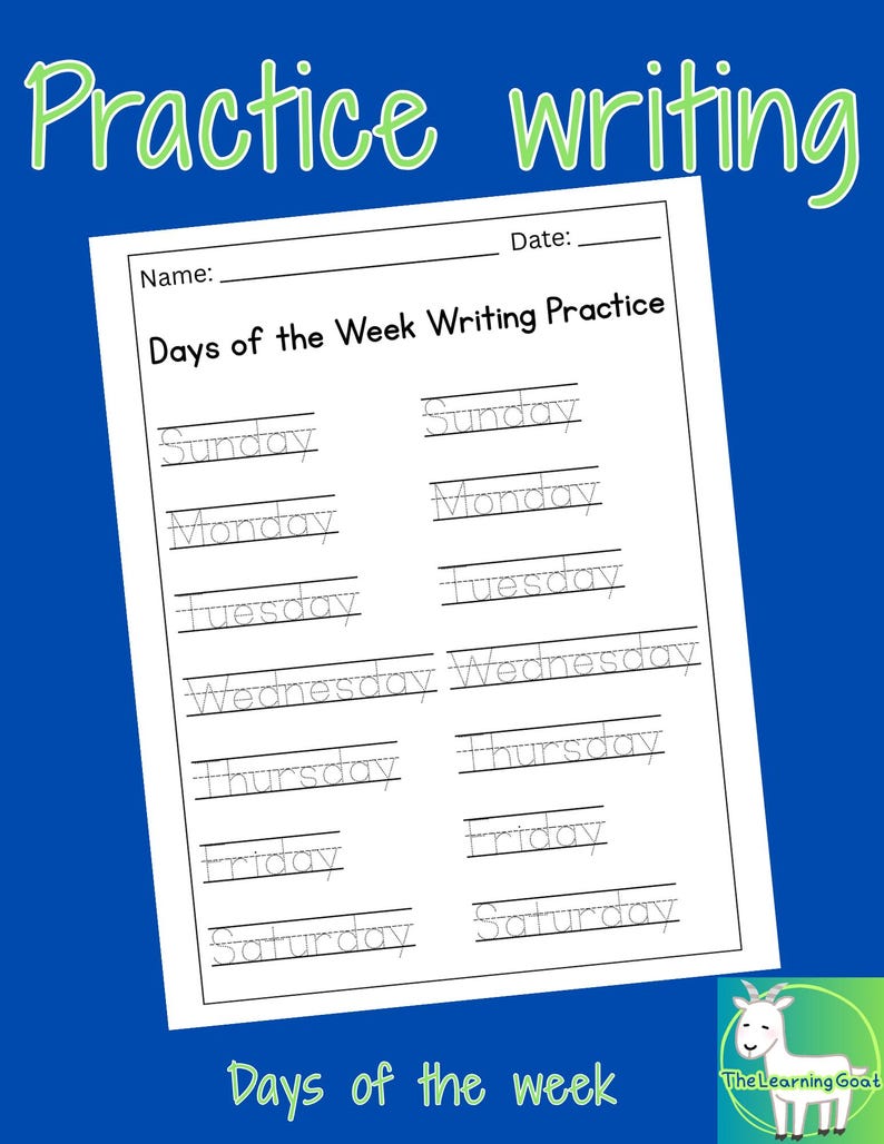 Days of the Week Writing Practice - Etsy