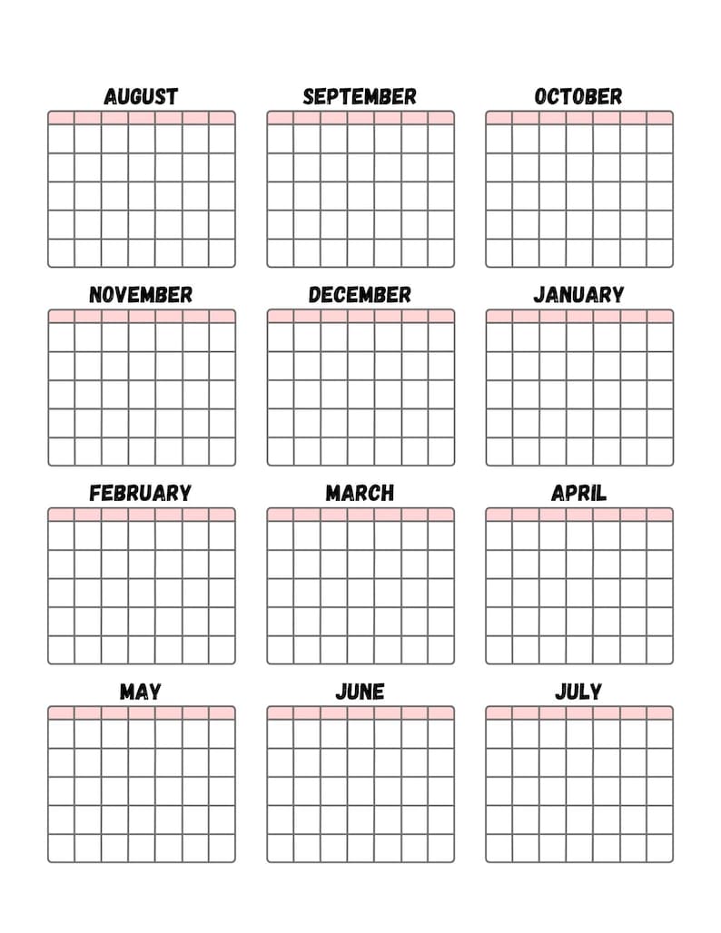 Academic Calendar - Blank - Etsy