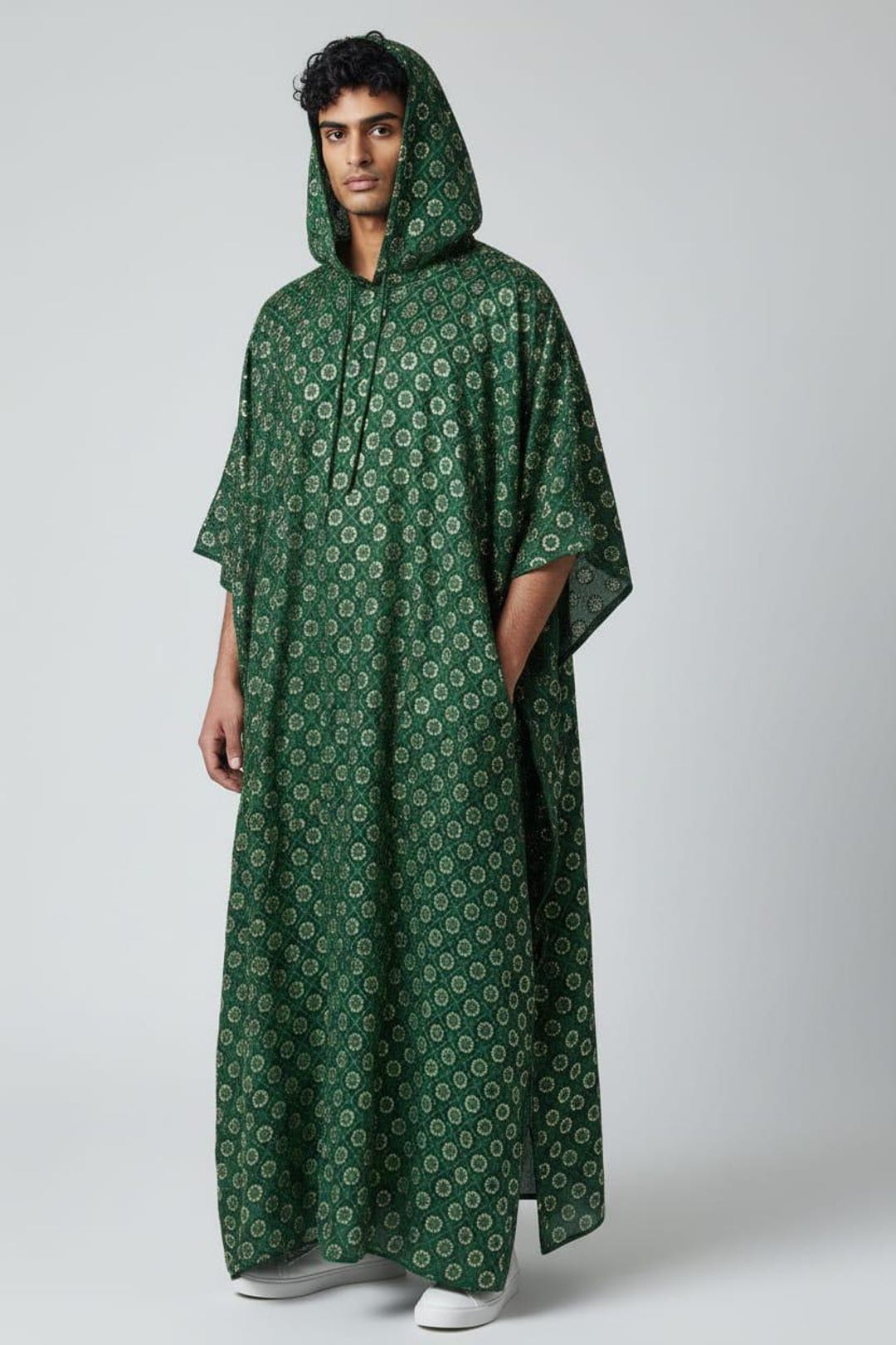 Dark Green Embroidered Hood Kaftan Dress - Mans Baggy Kaftan - Hoodie ...