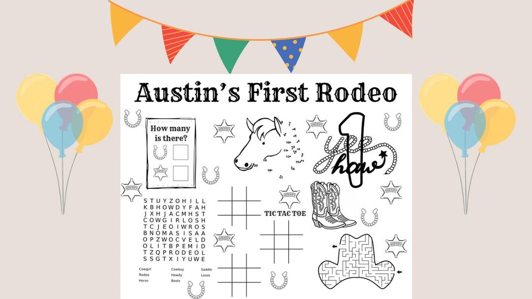 Cowboy/ Rodeo Party Activity Placemat (digital Copy) Personalized ...
