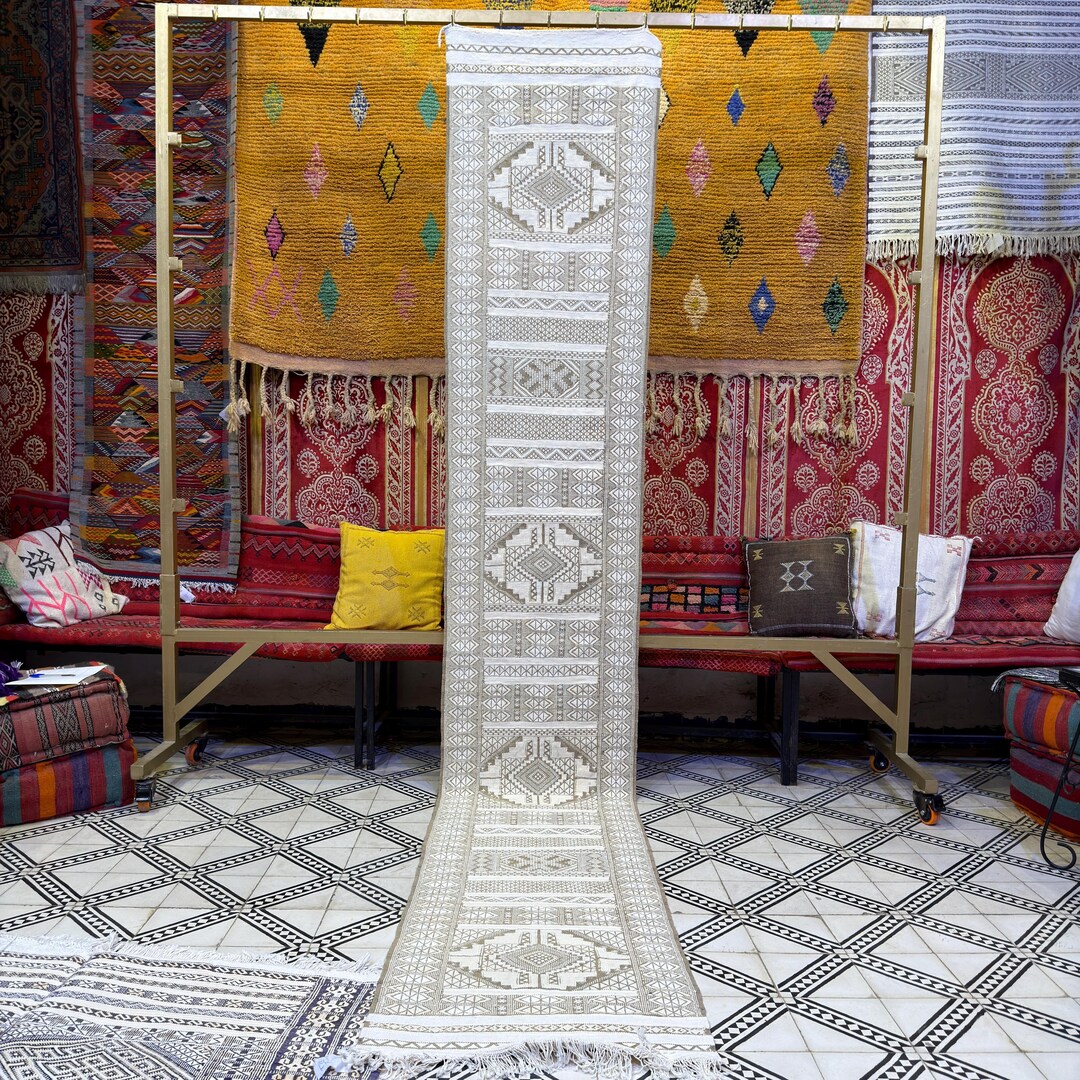 Extra Long Berber Runner Rug | Camel Hair & Cactus Silk, Hand ...