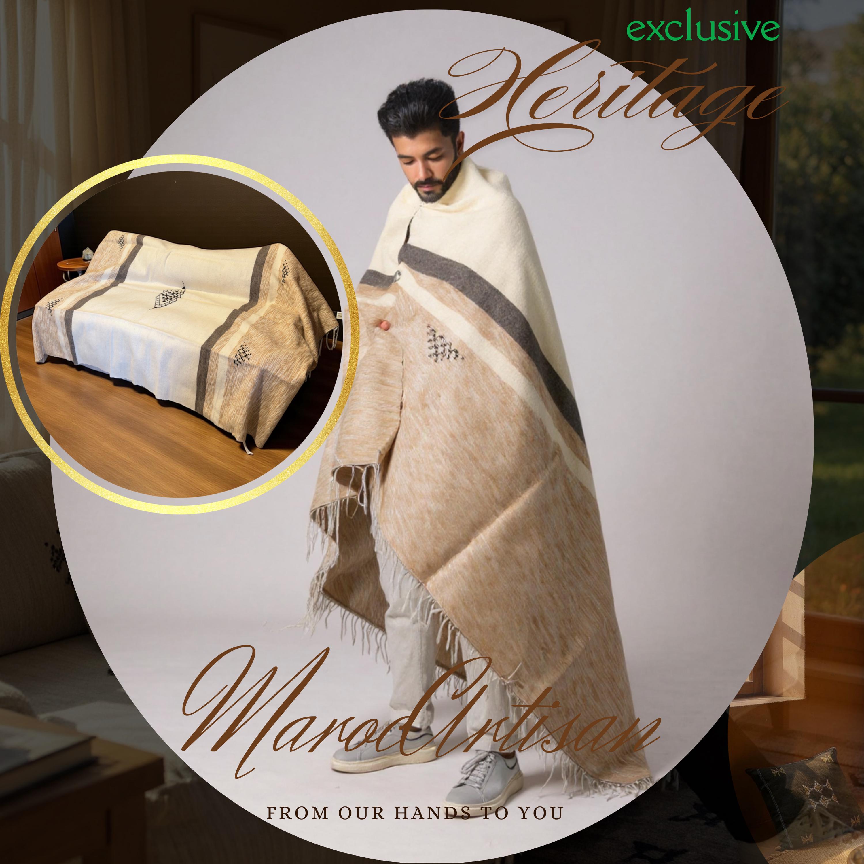Handmade Berber Wool Blanket: Moroccan Artisan Throw, Undyed Sheep ...